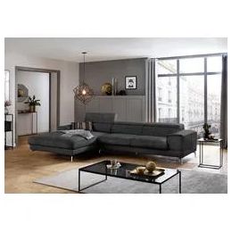 Ecksofa W.Schillig "piedroo" Sofas Gr. B/H/T: 343cm x 70cm x 193cm, Stoff S37, Longchair links, mit Kopfteilverstellung-mit motorischer Sitztiefenverstellung, grau (anthrazit s37) Kopfteilverstellung, wahlweise mit Sitztiefenverstellung, Breite 343cm