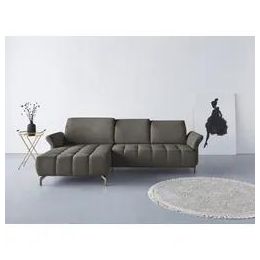 Ecksofa Inosign "Fresh L-Form" Sofas Gr. B/H/T: 281 cm x 79 cm x 185 cm, Olympia EASY CLEAN, mega-Recamiere links, mit Armteilverstellung-mit Kopfteilverstellung-mit Vorziehsitz motorisch, grau (mittelgrau) Federkern, wahlweise Kopfteilverstellung und motorischer Vorziehsitz