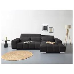 Ecksofa COTTA "Orion L-Form" Sofas Gr. B/H/T: 307cm x 73cm x 186cm, Microfaser, Recamiere rechts, braun (mud) mit Recamiere, inkl. verstellbaren Kopfstützen und 3 Kissen