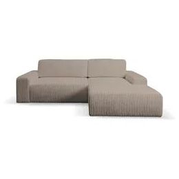 Ecksofa WERK2 "Hugo-L L-Form" Sofas Gr. B/H/T: 267cm x 85cm x 167cm, Breitcord, Recamiere rechts, Schlaffunktion und Bettkasten, grau (taupe) Design Ecksofa in Cord mit Schlaffunktion & Bettkasten