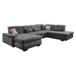 Ecksofa DIE PLANBAR "MP-IN16012 L-Form" Sofas Gr. B/H/T: 371cm x 85cm x 195cm, Chenille, Armlehne links, Kopfteilverstellung-Sitztiefenverstellung, grau mit Sitztiefenverstellung und Federkern-Polsterung