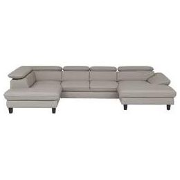 Wohnlandschaft Home Affaire "Pilot U-Form" Sofas Gr. B/T: 331cm x 108cm, Microfaser bedruckt, Ottomane links-Recamiere rechts, mit Kopfteilverstellung-mit Bettfunktion-mit Bettkasten, braun (mud) mit Kopfteilverstellung, wahlweise Bettfunktion und Bettkasten