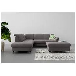 Sit & More Ecksofa SIT & MORE "Maggiore L-Form" Sofas Gr. B/H/T: 261cm x 88cm x 224cm, Struktur, Ottomane links, ohne Kopfteilverstellung-ohne Bettfunktion-ohne Stauraum-Fussfarbe: Nickel satiniert, grau (fango) wahlweise mit Kopfteilverstellung, Bettfunktion und Stauraum