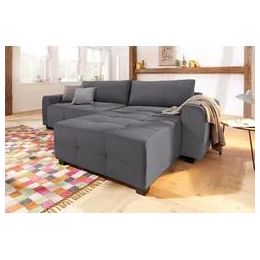 Ecksofa Home Affaire "Bella L-Form" Sofas Gr. B/H/T: 254cm x 87cm x 162cm, Struktur fein, Ottomane beidseitig montierbar, mit Bettfunktion-mit Bettkasten, grau (anthrazit) wahlweise mit Bettfunktion und Bettkasten, Steppung im Sitzbereich