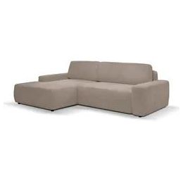 Ecksofa WERK2 "Bully L-Form" Sofas Gr. B/H/T: 264cm x 82cm x 162cm, Cord, Recamiere links, Schlaffunktion und Bettkasten, grau (hellgrau/beige) Curvy Trend Ecksofa mit Schlaffunktion in weichem Cord