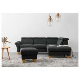 Ecksofa Home Affaire "Lindgren L-Form" Sofas Gr. B/H/T: 249 cm x 84 cm x 217 cm, Struktur, Ottomane rechts, ohne TV-Funktion motorisch-ohne Bettfunktion mit einklappbaren Rollen-ohne Stauraum-ohne Kopfteilverstellung-ohne Federkern, grau (anthrazit) wahlweise mit TV-Funktion, Stauraum und Kopfteilverstellung