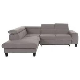 Ecksofa COTTA "Morven L-Form" Sofas Gr. B/H/T: 249cm x 75cm x 207cm, Microfaser PRIMABELLE, Ottomane links, mit Bettfunktion-mit Bettkasten-ohne Ladestation-mit Kopfteilverstellung, grau Kopfteilverstellung, wahlweise mit Bettfunktion und Bettkasten