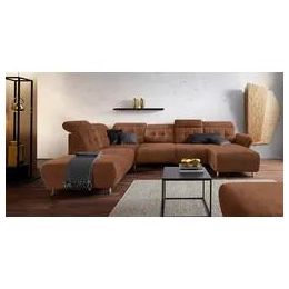 Wohnlandschaft Places of Style "Manhattan U-Form", braun (cognac), B:345cm H:102cm T:247cm, Luxus Microfaser2 (90% Polyester, 10% Polyamid);Flachgewebe (100% Polyester);Luxus-Microfaser1 (100% Polyester), Sofas, 2 Sitze mit elektrischer Relaxfunktion, verstellbare Armlehnen