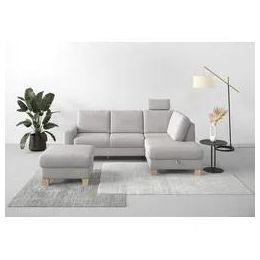 Ecksofa Home Affaire "Summer L-Form" Sofas Gr. B/H/T: 236 cm x 91 cm x 170 cm, Feincord, Ottomane rechts, mit Bettfunktion-mit Bettkasten-ohne Federkern, silberfarben (silber) mit Ottomane, wahlweise Bettfunktion und Bettkasten, Cord-Bezug