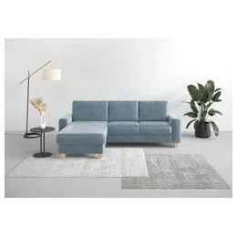 Ecksofa Home Affaire "Summer L-Form" Sofas Gr. B/H/T: 249cm x 91cm x 164cm, Breitcord, Recamiere links, ohne Bettfunktion-ohne Bettkasten-mit Federkern, blau (blau, grau) mit Recamiere, oder ohne Bettfunktion und Bettkasten, Cord-Bezug