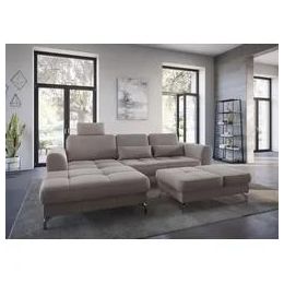 Sit & More Ecksofa SIT&MORE "Bendigo L-Form" Sofas Gr. B/H/T: 284 cm x 84 cm x 175 cm, Samtoptik, mega-Recamiere links, mit satiniertem Nickelfuß, beige (sand) inklusive Sitztiefenverstellung, Bodenfreiheit 12 cm, in 2 Fußfarben