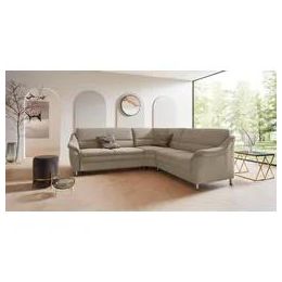 Ecksofa Places of Style "Cardoso L-Form" Sofas Gr. B/H/T: 260cm x 90cm x 230cm, Luxus-Microfaser weich, langer Schenkel links, mit Bettfunktion, beige mit Trapezecke für mehr Sitzkomfort, wahlweise auch Bettfunktion