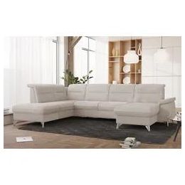 Sit & More Wohnlandschaft SIT & MORE "Astoria U-Form" Sofas Gr. B/H/T: 327cm x 91cm x 225cm, Flachgewebe, Ottomane links, mit Kopfteilverstellung-mit Armlehnfunktion-mit Relaxfunktion motorisch im Longchair-mit Bettfunktion-mit Stauraum, beige (nature) wahlweise mit motorischer Relaxfunktion