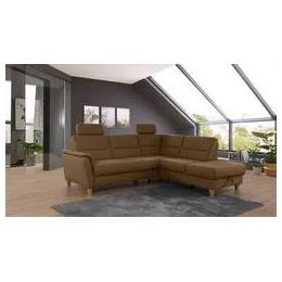 Ecksofa Home Affaire "Palmera L-Form" Sofas Gr. B/H/T: 236 cm x 89 cm x 212 cm, Struktur weich, Ottomane rechts, mit Bettfunktion-ohne Bettkasten, braun (messing) Federkern, wahlweise mit Bettfunktion und mitohne Stauraum