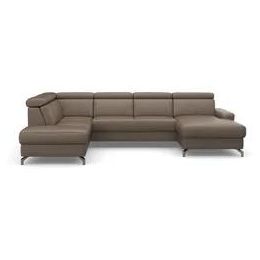 Sit & More Wohnlandschaft SIT & MORE "Scarlett U-Form" Sofas Gr. B/T: 333cm x 226cm, Luxus-Microfaser, Ottomane links, Bettfunktion-Kopfteilverstellung-Bettkasten, grau (taupe) inklusive Kopfteilverstellung, wahlweise mit Bettfunktion, Bettkasten