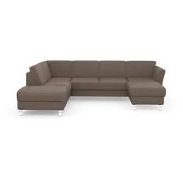 Sit & More Wohnlandschaft SIT & MORE "Visby U-Form", grau (taupe), B:303cm H:87cm T:213cm, Sofas, Wahlweise mit Bettfunktion und Stauraum, frei im Raum stellbar