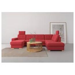 Sit & More Wohnlandschaft SIT & MORE "Quincy U-Form" Sofas Gr. B/H/T: 312cm x 82cm x 213cm, Luxus-Microfaser, Ottomane rechts, ohne Bettfunktion, rot wahlweise mit Bettfunktion und Bettkasten