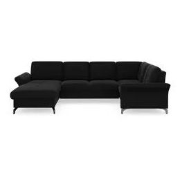 Wohnlandschaft Places of Style "Calando U-Form" Sofas Gr. B/H/T: 326 cm x 91 cm x 188 cm, Struktur, mega-Recamiere links, ohne Bettfunktion-ohne Bettkasten-ohne Armteilverstellung, grau (anthrazit) wahlweise mit Bettfunktion, Bettkasten und Armteilfunktion