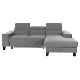 Ecksofa COTTA "Morven L-Form" Sofas Gr. B/H/T: 244cm x 72cm x 166cm, Samtvelours, Recamiere rechts, ohne Bettfunktion-ohne Bettkasten-mit Ladestation-mit Kopfteilverstellung, grau (light grey) Ecksofa Polstermöbel Sofas Inklusive Kopfteilverstellung, wahlweise mit Ladestation, Bettfunktion