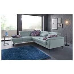 Sit & More Ecksofa SIT & MORE "Percy L-Form" Sofas Gr. B/T: 270cm x 235cm, Feinstruktur, Ottomane links, mit Kopfteilverstellung-mit schwarzem Nickelfuß, blau (aqua) 15 cm Fußhöhe, Sitztiefenverstellung, wahlweise in 2 Fußfarben