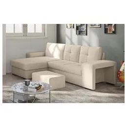 Ecksofa COTTA "Mattina L-Form" Sofas Gr. B/H/T: 268cm x 73cm x 156cm, Chenille-Struktur, Recamiere links, ohne Bettfunktion und Bettkasten, beige (nature) inkl. Hocker, wahlweise mit Bettfunktion und Bettkasten