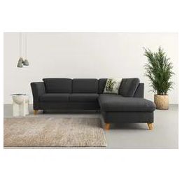 Ecksofa Home Affaire "Trelleborg L-Form", grau (anthrazit), B:252cm H:86cm T:213cm, 100% Polyester, Sofas, Federkern-Polsterung, wahlweise mit Bettfunktion und Stauraum