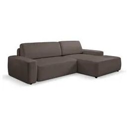 Ecksofa WERK2 "Bully L-Form" Sofas Gr. B/H/T: 264cm x 82cm x 162cm, Struktur fein + weich, Recamiere rechts, Schlaffunktion und Bettkasten, braun (espresso) Curvy Trend Ecksofa mit Schlaffunktion in weichem Cord