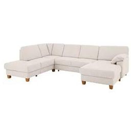 Wohnlandschaft Home Affaire "Belfort U-Form" Sofas Gr. B/H/T: 314cm x 88cm x 91cm, Struktur fein, Ottomane links, ohne Bettfunktion, beige (linen) mit Federkern, wahlweise Bettfunktion und Stauraum