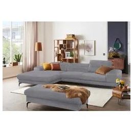 Ecksofa W.Schillig "piedroo" Sofas Gr. B/H/T: 343cm x 70cm x 193cm, Chenille-Flachgewebe R66, Longchair links, mit Kopfteilverstellung-ohne Sitztiefenverstellung, grau (dolphin r66) Kopfteilverstellung, wahlweise mit Sitztiefenverstellung, Breite 343cm