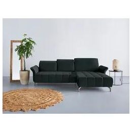 Ecksofa Inosign "Fresh L-Form" Sofas Gr. B/H/T: 281 cm x 79 cm x 185 cm, Samtoptik, mega-Recamiere rechts, ohne Armteilverstellung-ohne Kopfteilverstellung, grün (dunkelgrün) Federkern, wahlweise Kopfteilverstellung und motorischer Vorziehsitz