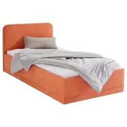 Polsterbett Westfalia Schlafkomfort, orange (terrafarben), B:130cm L:210cm, Bezug Bett: wahlweise Microfaser (100% Polyester), Strukturstoff (77% Polyester, 23% Viskose) oder Kunstleder, Bonnell-Federkernmatratze: Mischgewebe (51% Polyprophlen, 39% Polyester, 10% Baumwolle), Kaltschaummatratze: Frottee (100% Polyester), Bezug abnehm- und waschbar bis 60u00b0C, Betten, inkl. Bettkasten bei Ausführu