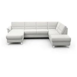 Sit & More Wohnlandschaft SIT&MORE "Palmera U-Form" Sofas Gr. B/H/T: 312 cm x 89 cm x 212 cm, Luxus-Microfaser, Ottomane rechts, mit Bettfunktion-mit Stauraum, silberfarben (silber) wahlweise mit Bettfunktion und Stauraum