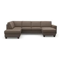 Wohnlandschaft Home Affaire "County U-Form" Sofas Gr. B/H/T: 309 cm x 81 cm x 213 cm, Luxus-Microfaser, Ottomane links, ohne Bettfunktion-ohne Bettkasten, braun (nuss) wahlweise Ottomane links oder rechts, mit Federkern-Polsterung