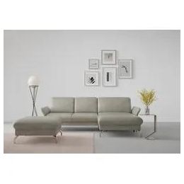 Sit & More Ecksofa SIT & MORE "Fashion L-Form" Sofas Gr. B/H/T: 253cm x 84cm x 165cm, Luxus-Microfaser mit Prägung, Recamiere rechts, ohne Kopfteilverstellung-ohne Vorziehsitz-mit Metallfuesse Nickel satiniert, grau (hellgrau) wahlweise mit Kopfteilverstellung, Vorziehsitz, motorisch, Nickelfüße