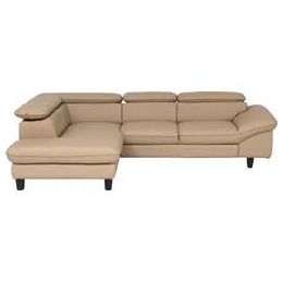 Ecksofa Home Affaire "Pilot L-Form" Sofas Gr. B/H/T: 266cm x 73cm x 108cm, NaturLEDER, Ottomane links, mit Kopfteilverstellung-mit Bettfunktion-mit Bettkasten, braun (cappuccino)