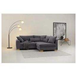 Ecksofa Home Affaire "Helena II, L-Form" Sofas Gr. B/H/T: 227 cm x 77 cm x 190 cm, Aqua Clean Pascha, Ottomane rechts, mit Bettfunktion, grau (anthrazit) Mit Federkern, wahlweise mit Bett und Taschenfederkern