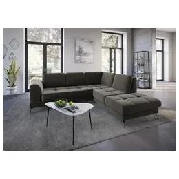 Sit & More Ecksofa SIT & MORE "Bendigo L-Form" Sofas Gr. B/H/T: 258cm x 84cm x 226cm, Samtoptik, Ottomane rechts, mit satiniertem Nickelfuß, grau (anthrazit) inklusive Sitztiefenverstellung, Bodenfreiheit 12 cm, in 2 Fußfarben