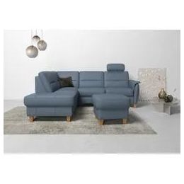 Ecksofa Home Affaire "Palmera L-Form" Sofas Gr. B/H/T: 236cm x 89cm x 212cm, Material, Ottomane links, ohne Bettfunktion-ohne Bettkasten, blau (grau, blau) Federkern, wahlweise mit Bettfunktion und mitohne Stauraum