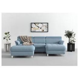 Sit & More Ecksofa SIT&MORE "Marano L-Form" Sofas Gr. B/T: 257 cm x 166 cm, Soft clean, mega-Recamiere rechts, mit Bettfunktion-mit Bettkasten-inklusive Kopfteilverstellung-Fußfarbe: Nickel satiniert, blau (hellblau) inklusive Kopfteilverstellung, wahlweise mit Bettfunktion, Bettkasten