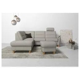 Ecksofa Home Affaire "Palmera L-Form" Sofas Gr. B/H/T: 236 cm x 89 cm x 212 cm, NaturLEDER, Ottomane links, mit Bettfunktion-mit Bettkasten-Bett mit Leder bezogen, grau (lightgrey) Federkern, wahlweise mit Bettfunktion und mitohne Stauraum