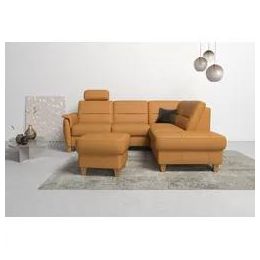 Ecksofa Home Affaire "Palmera L-Form" Sofas Gr. B/H/T: 236 cm x 89 cm x 212 cm, Material, Ottomane rechts, mit Bettfunktion-mit Bettkasten-Bett im Stoff bezogen, gelb (curry) Federkern, wahlweise mit Bettfunktion und mitohne Stauraum