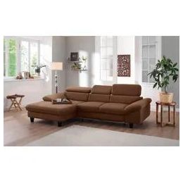 Ecksofa Home Affaire "Pilot L-Form" Sofas Gr. B/H/T: 268cm x 73cm x 108cm, Microfaser, Recamiere links, mit Kopfteilverstellung-mit Bettkasten-mit Bettfunktion, braun wahlweise mit Bettfunktion und Bettkasten