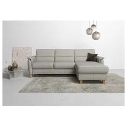 Ecksofa Home Affaire "Palmera L-Form" Sofas Gr. B/H/T: 244cm x 89cm x 163cm, NaturLEDER, Recamiere rechts, mit Bettfunktion-mit Bettkasten-Bett mit Leder bezogen, grau (lightgrey) Federkern, wahlweise mit Bettfunktion und mitohne Bettkasten