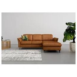 Sit & More Ecksofa SIT&MORE "Maggiore L-Form" Sofas Gr. B/H/T: 258 cm x 88 cm x 173 cm, Luxus-Microfaser, mega-Recamiere rechts, ohne Kopfteilverstellung-ohne Bettfunktion-ohne Bettkasten-Fussfarbe: Nickel satiniert, braun (cognac) wahlweise mit Kopfteilverstellung, Bettfunktion und Bettkasten