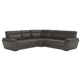 Ecksofa Home Affaire "Brandy L-Form" Sofas Gr. B/H/T: 285cm x 95cm x 298cm, Leder PAMPAS, langer Schenkel links, grau (fango)