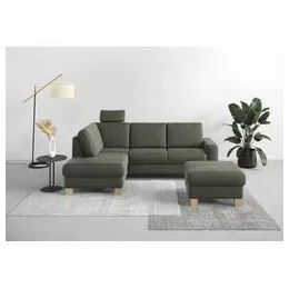 Ecksofa Home Affaire "Summer L-Form" Sofas Gr. B/H/T: 236cm x 91cm x 170cm, Feincord, Ottomane links, ohne Bettfunktion-ohne Bettkasten-ohne Federkern, grün (olive) mit Ottomane, wahlweise Bettfunktion und Bettkasten, Cord-Bezug