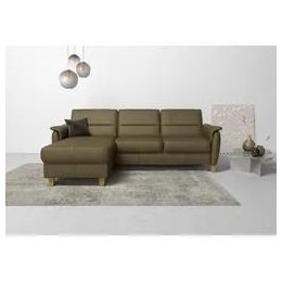 Ecksofa Home Affaire "Palmera L-Form" Sofas Gr. B/H/T: 244cm x 89cm x 163cm, NaturLEDER, Recamiere links, ohne Bettfunktion-ohne Bettkasten, grün (olive) Federkern, wahlweise mit Bettfunktion und mitohne Bettkasten