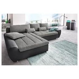 Sit & More Ecksofa SIT & MORE "Top Bandos L-Form" Sofas Gr. B/H/T: 289cm x 83cm x 173cm, Luxus-Kunstleder-Struktur, Recamiere links, ohne Bettfunktion, schwarz (schwarz, grau) in 2 unterschiedlichen Größen, wahlweise mit Bettfunktion