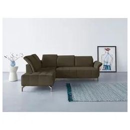 Ecksofa Inosign "Fresh L-Form" Sofas Gr. B/H/T: 260cm x 79cm x 220cm, Samtoptik, Ottomane links, mit Armteilverstellung-mit Kopfteilverstellung-mit Vorziehsitz motorisch, grün (olive) Federkern, wahlweise Kopfteilverstellung und motorischer Vorziehsitz