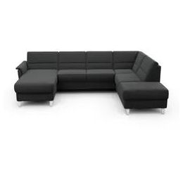 Sit & More Wohnlandschaft SIT & MORE "Palmera U-Form" Sofas Gr. B/H/T: 312cm x 89cm x 212cm, Flachgewebe, Ottomane rechts, mit Bettfunktion, schwarz wahlweise mit Bettfunktion und Stauraum